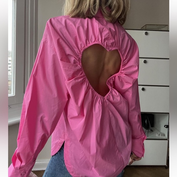 Zara | Tops | Zara Open Back With Heart Poplin Pink Shirt | Poshmark